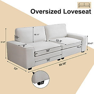 HOMERILLA 88.58" Modern Sofas for Living Room Linen Breathable Loveseat Sofas & Couches with Square Wide Armrest and Removable Sofa Cushion Off-White
