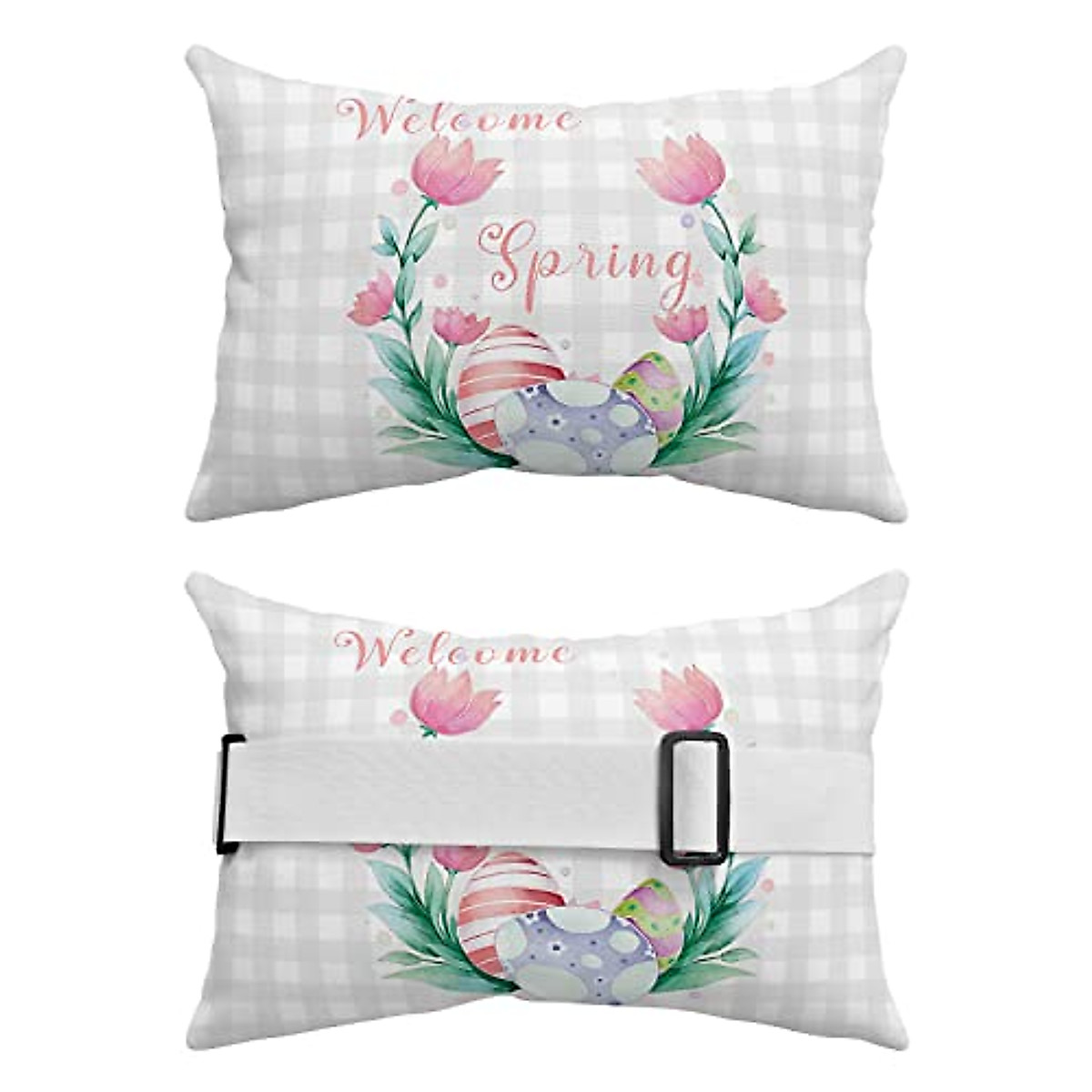 Recliner Head Pillow Ledge Loungers Chair Pillows with Insert Welcome Spring Egg Flower Watercolor Painting Lumbar Pillow with Adjustable Strap Outdoor Waterproof Patio Pillows for Beach Pool, 2 PCS