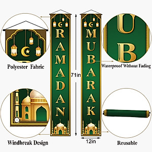 Ramadan Mubarak Porch Banner Islamic Mosque Lamp Muslim Religious Holiday Front Door Sign Wall Hanging Party Decoration