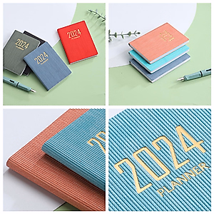 Saterkali 2024 Planner - A7 English Planner A6 Dazzling Color Imitation Leather Hardcover 180 Pages Inkproof Paper Mini Diary Notebook Student Supplies Green