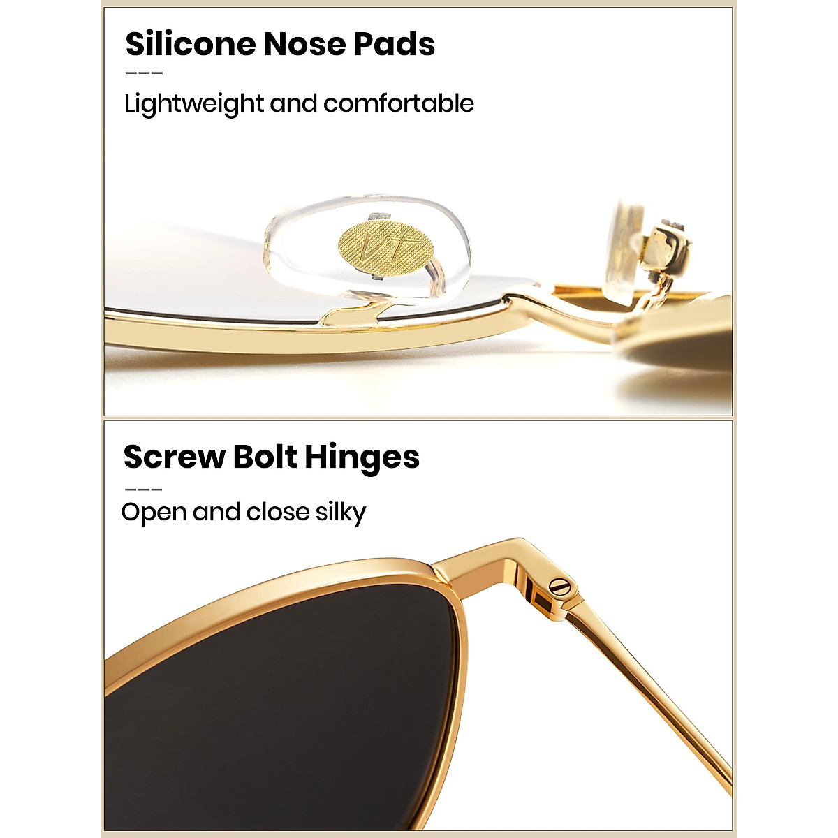 Veda Tinda Vision Sunglasses Women and Men Trendy Retro Square Black TAC Gold Frame Polarized UV400 Protection C09S01