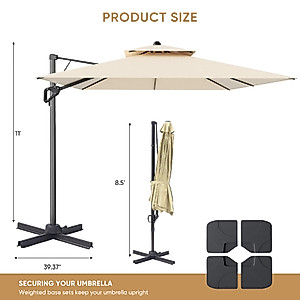 Nalupatio Patio Umbrella 10FT Outdoor Square Umbrella Large Cantilever Patio Umbrella 360°Rotation Hanging Double Top Offset for Garden Deck Patio