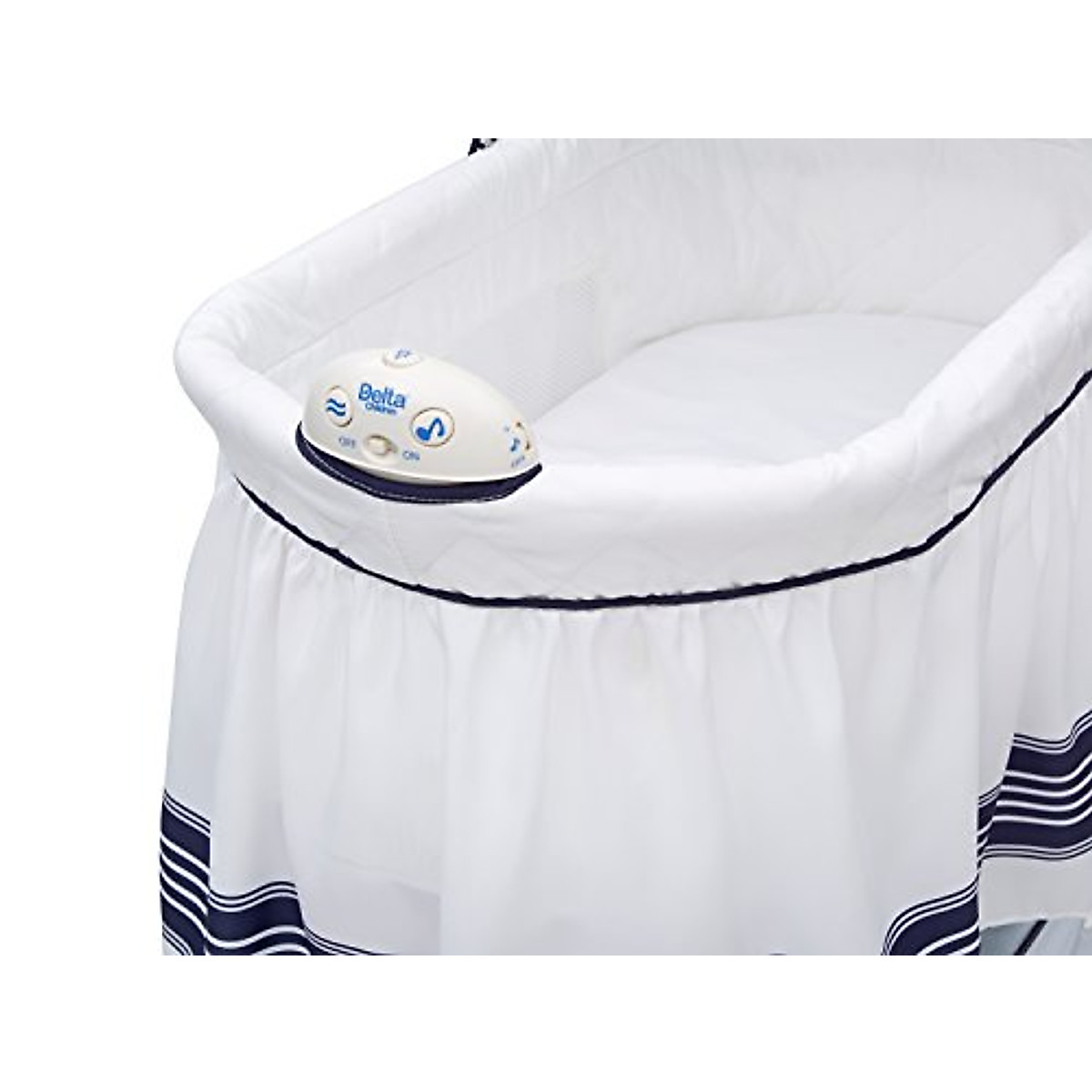 Delta Children Smooth Glide Bedside Bassinet - Portable Crib with Lights, Sounds and Vibrations, Marina