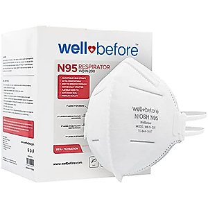 Well Before N95 Mask NIOSH Approved - Respirator Face Masks Individually Wrapped N95 Masks - Pack Of 10, White