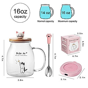 Bsigo Smart Coffee Mug Warmer & Cute Cat Glass Mug Set, Beverage Warmer for Desk Office, Cup Warmer Plate for Milk Tea Water with Time & Temperature Setting(Up to 140℉/ 60℃), 8H Auto Shut Off, Clear