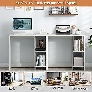 Giantex White Small Desk for Bedroom, 31.5 Inch Home Office Computer Desk with Shelves, Space Saving Study Writing Desk, Modern Simple Laptop Desk for Small Spaces, White