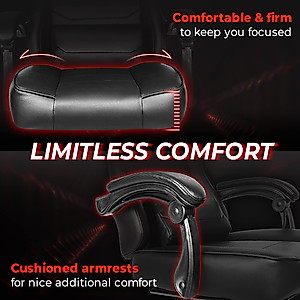 N-GEN Gaming Chair with Footrest Levelled Seat PU Leather Adjustable Ergonomic Lumbar Support High Back Office Swivel Computer Desk Headrest E-Sports PC Gamer Height Reclining (3. Black)