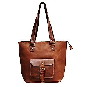 Satchel And Fable Women’s Tote Leather Handmade Genuine Shoulder Large Vintage Handbag (15.5” (L) x 12” (H) x 5.5” (W), Brown)