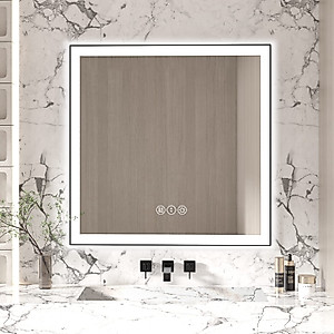 LED Mirror for Bathroom, 36"x36" Wall Mirror with Front and Backlit, Stepless Dimmable LED Mirror with Anti-Fog, Shatter-Proof, Memory, 3 Colors, Double LED Smart Mirror Bathroom (Horizontal/Vertical)