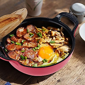 AILIBOO 2 Quart Dutch Oven Pot Round Cast Iron Enamel Cookware with Wooden Lid Soup Pot Mini Soup Pots - Pink