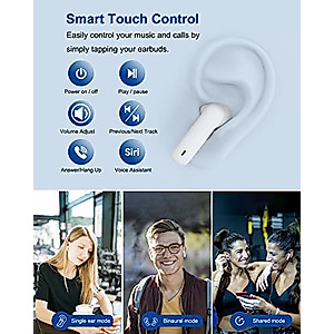 Wireless Earbuds Bluetooth Headphones with Charging Case,Noise Cancelling,Touch Control,40H Playtime with Built-in Microphone,Compatible with iPhone& Android,IPX7 Waterproof for Sport and Work (white)