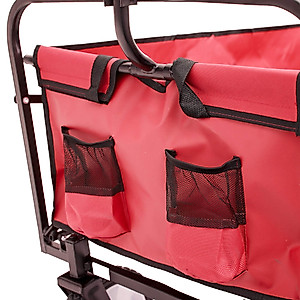 Folding Wagon, Garden Cart Heavy Duty Collapsible Folding All Terrain Utility Beach Garden Shopping, Utility Cart Collapsible (Red)