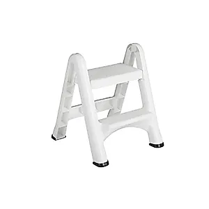 Rubbermaid Two-Step Folding Foot Stool, 14-Inch High, White, 300 Pound Capasity, Small Step Stool for Adults/Kids For Use in Library/Kitchen/Bathroom/Garage/Closet
