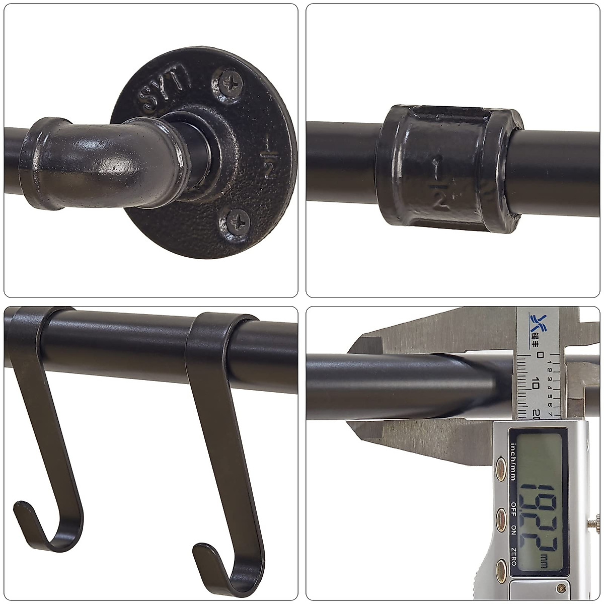 YMYNY Pot Rack Wall Mounted, 35.4" in Kitchen Utensils Hanging Rack Rail, Cookerware Storage Organizer, Coffee Mug Holder, for Kitchen, Entryway, Bathroom, Balcony, with 8 S-Hooks, HPR002H