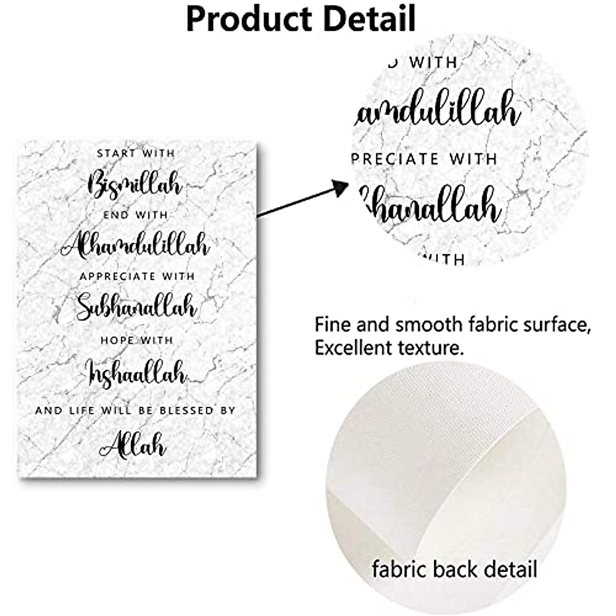 Black Marble Canvas Art Start with Bismillah End with Alhamdulillah Wall Art for Office Bedroom Decor Inshallah Wall Decor Islamic Quotes Posters Prints for Living Room Home Decor 16x24inch No Frame