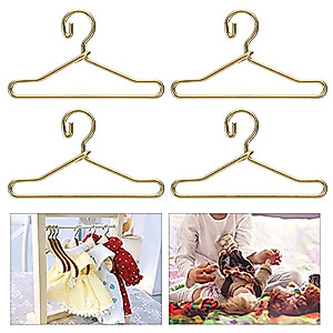 Healifty 50pcs Mini Doll Clothes Hangers Gold Dollhouse Clothes Doll Gown Dress Outfit Holder Metal Miniature Clothes Stand 40mm