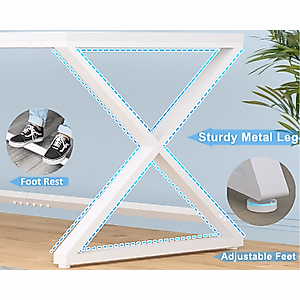 LVB 70.8" Long Desk, Modern Large White Computer Desk for Home Office Work, Wood Metal Computer Table for Writing Study in Bedroom, Simple Gaming Desk for 2 Monitor Workstation, White Oak, 70 in