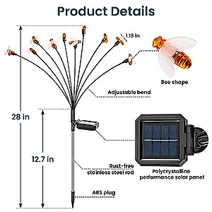 PATIOPIA Solar Garden Lights, Bee Shape Garden Lights Solar Outdoor, Solar Lights for Outside Sway by Wind,Solar Lights Outdoor Waterproof for Yard Patio Pathway Decoration(2 Pack)