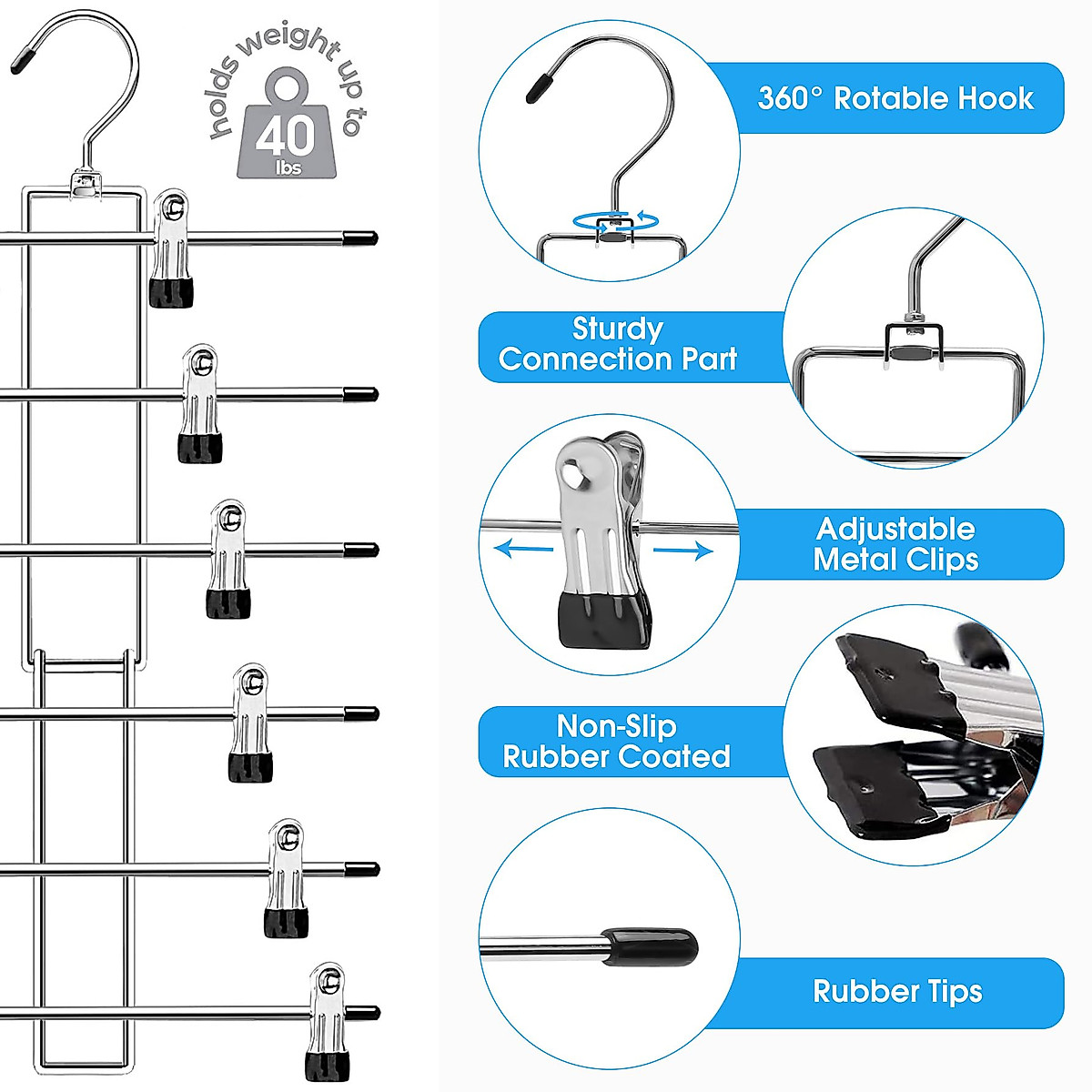 3 Pack Closet-Organizer-Pants-Hangers-Space-Saving,Metal Closet-Organizers-and-Storage,6 Tier Organization and Storage Short Skirt Hangers Cilp,Dorm Room Essentials for College Students Girls Boys Guy