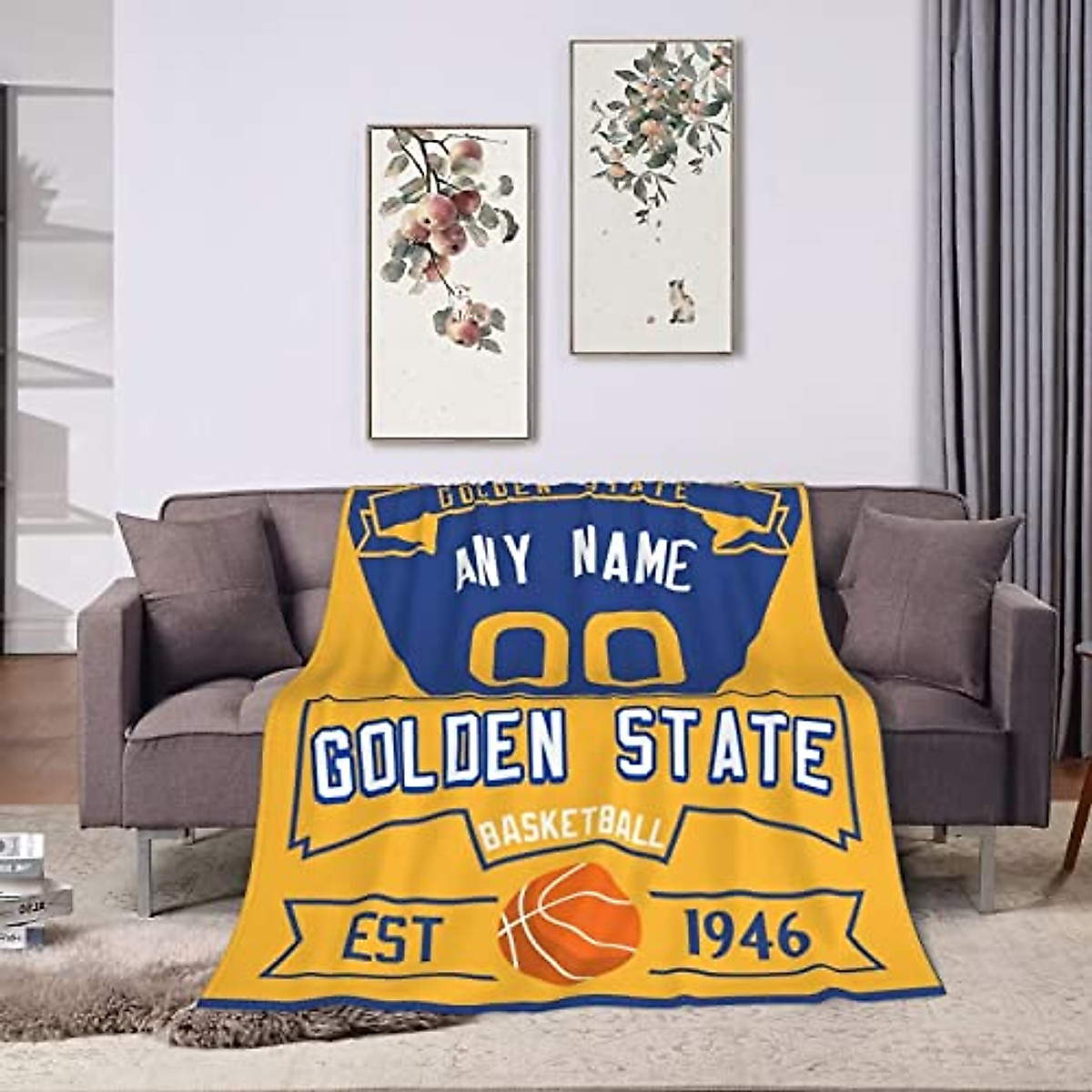 Custom Basketball Throw Blankets Personalized Ultra-Soft Micro Fleece Blankets with Name Numbers for Fans Gifts