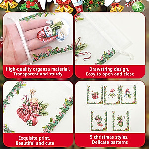 50 Pack Christmas Organza Bags 4x6 inches Christmas Mesh Drawstring Small Gift Bags Christmas Goodie Candy Bags for Holiday Party Favors Decoration