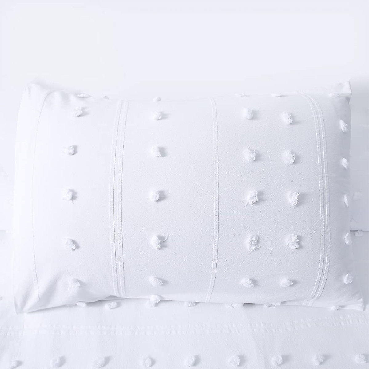YINFUNG Tufted Duvet Cover White Queen Boho Textured Dot Stripe Moroccan Clipped Cute 100 Cotton Minimalist Bohemian Quilt Cover Bedding Set 90x90 Embroidered