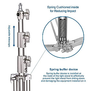Stainless Steel Heavy Duty Photography Tripod Light Stand, 9.19 Feet/2.8m Studio Lighting Tripod for Speedlight, Strobe Light, Softbox, Umbrella