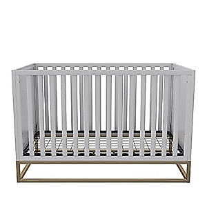 Little Seeds Haven 3 in 1 Convertible Wood Crib with Metal Base, Dove Gray with Gold Base