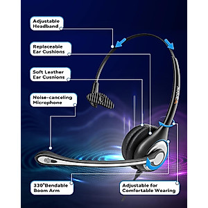 Wantek Corded Office Telephone Headset RJ9 with Noise Cancelling Mic and Quick Disconnect Compatible with Polycom VVX310 VVX311 VVX410 VVX411 Shoretel 230 480 Avaya 1408 1416 5410 Mitel 5220(600QS3)