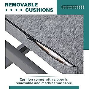 Soleil Jardin Outdoor Ottomans for Patio Set of 2, Assembled Aluminum Outdoor Footstool with Grey Cushions, Small Seat Furniture for Garden Yard Deck Poolside, Dark-Grey Frame