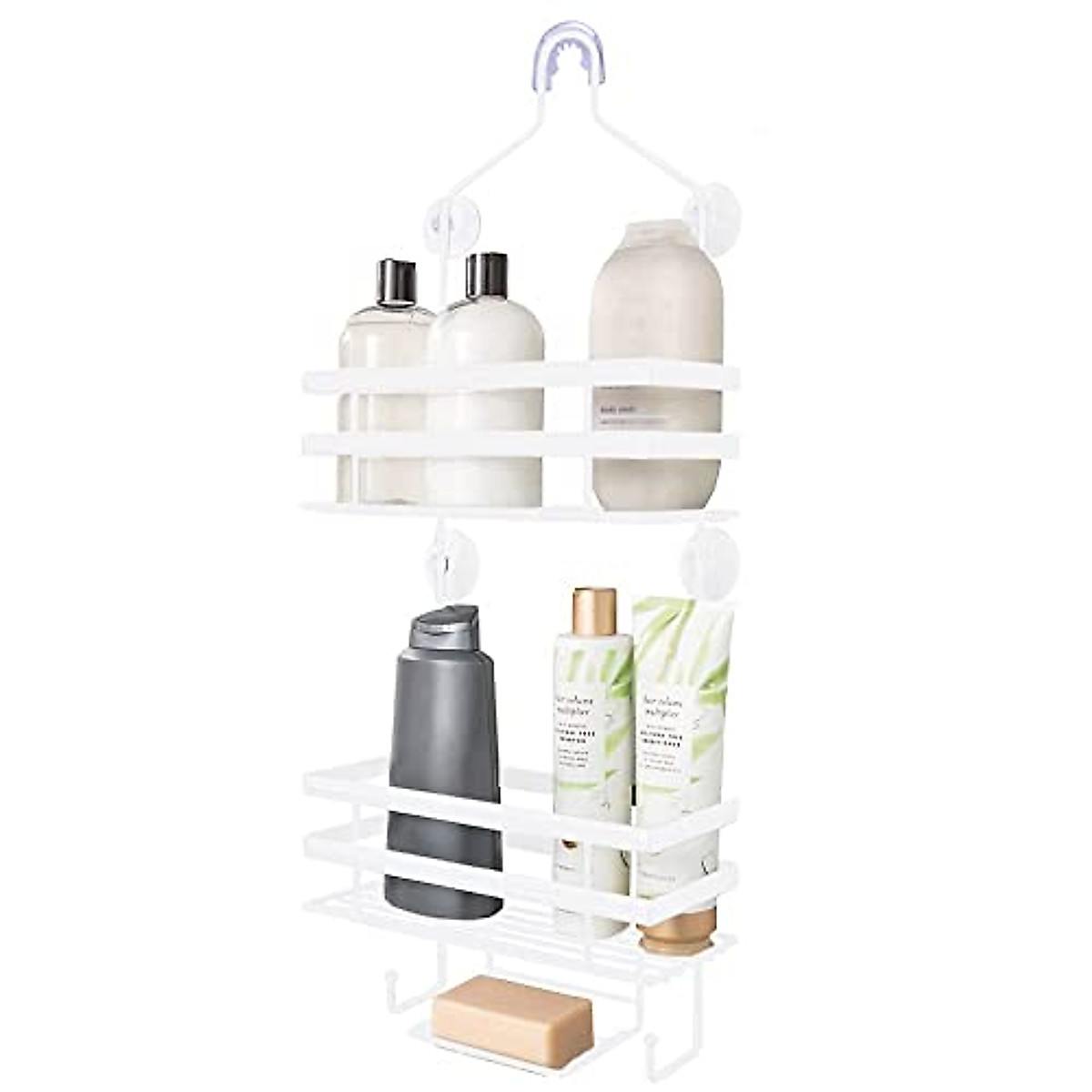 Gorilla Grip Anti-Swing Oversized Shower Caddy, Rust Resistant Organizer, Holds 11 lbs, Strong Suction Cups, Hooks, Easy Hanging Bathtub Shampoo and Accessories Caddies for Showerhead, 3 Shelf, White