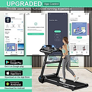 Goplus Folding Treadmill, Superfit Electric Portable Treadmill with Blue Tooth Speaker, APP Control and 16.5'' Wide Tread Belt, Running Jogging Machine for Home and Office Use