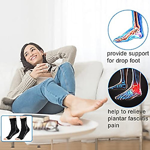 Plantar Fasciitis Support Brace, Night Splint and Compression Socks Kit Orthotics Drop Foot Brace Day and Night with Stretching Straps for Pain Relief