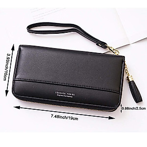 Wallet-NEWANIMA Women Multi-card Two Fold Long Zipper Clutch Purse (Style10-Black)