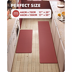 Color&Geometry Kitchen Rug Set 2 Piece Kitchen Runner Rug Kitchen Floor Mat, Cushioned Anti Fatigue Non Skid Waterproof Comfort Standing Kitchen Mat, 17"x29"+17"x59", Red