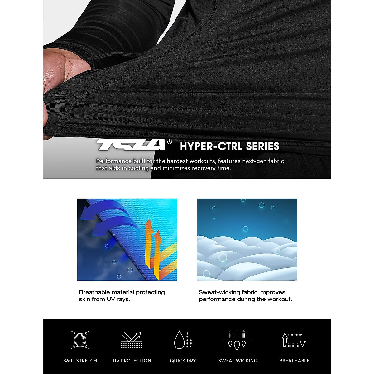 TSLA Men's UPF 50+ Compression 3-Pack - Long Sleeve Athletic Workout Shirt, Water Sports Rash Guard, Large Black/Urban Camo