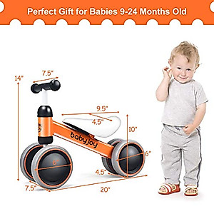 Baby Joy Baby Balance Bikes, Baby Bicycle, Children Walker Toddler Baby Ride Toys for 9-24 Months, Ride-on Toys Gifts Indoor Outdoor for 1 Year Old, No Pedal Infant 4 Wheels Bike (Orange)