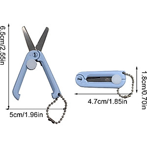 White Folding Scissors Safe Portable Travel Scissors Mini Scissor Foldable Telescopic Cutter Pocket with Keychain for Cutting, Scrapbooking, Crafting, Sewing