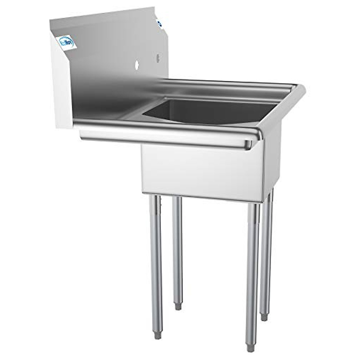 KoolMore 1 Compartment Stainless Steel Commercial Kitchen Prep & Utility Sink with Drainboard - Bowl Size 12" x 16" x 10"