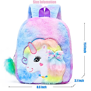 HICCUPfish CBOALOGR Cute Plush Unicorn Toddler Mini Travel Bag Princess Plush Backpack for Girls 3-6 years (Purple Unicorn Bowknot)