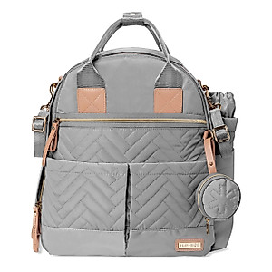 Skip Hop Diaper Bag Backpack: Suite 6-in-1 Diaper Backpack Set, Multi-Function Baby Travel Bag with Changing Pad, Stroller Straps, Bottle Bag and Pacifier Pocket, Dove Grey