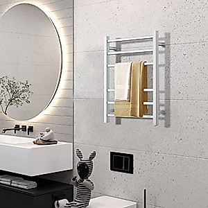 SHARNDY Towel Warmer Brushed Nickel for Bathroom Wall Mounted Bath Towel Heater Plug-in Electric Heated Towel Rack Stainless Steel Square 6 Bars Drying Rack ETW13C 68W 26.77x20.47x4.13 inches