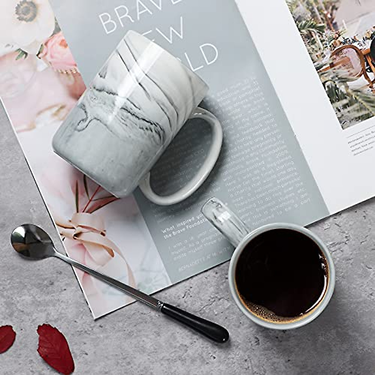 Smilatte 14 OZ Marble Coffee Mugs, M068 Novelty Marble Ceramic Cup for Home and Office, Microwave Dishwasher Safe, Set of 4, Gray