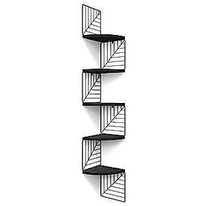 Love-KANKEI Corner Shelf Wall Mount of 5 Tier Rustic Wood Floating Shelves Wall Shelves for Bedroom Living Room Bathroom Kitchen Office and More Black