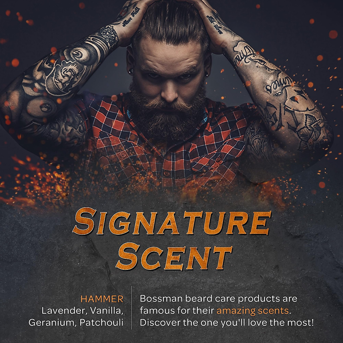 Bossman Hair & Beard Pomade - Gift for Valentine's Day for Him - All Day Hold, Control and Moisturizing Hair, Beard and Moustache Styling Product - Natural Strong Hold Pomade (Hammer Scent)