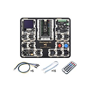 Waveshare Entry-Level Sensor Kit Compatible with Raspberry Pi Pico, Including Pico Expansion Board and 15 Common Modules-Sensor Kit Only