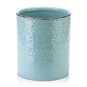 DOWAN Kitchen Utensil Holder, 7.2″ Extra Large Stable Utensil Crock, Thicken Recycled Cork Mat, Simple Design Utensil Holder, Kitchen Decor, White Utensil Holder for Christmas Decor