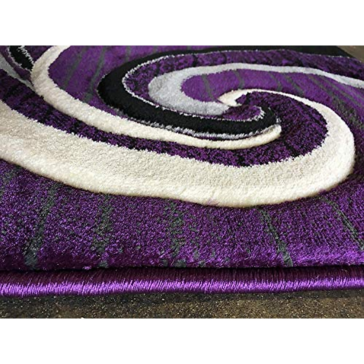 Modern Purple,Black & Grey Door Mat Contemporary Area Rug Swirl Contempo 344 (2 Feet X 3 Feet 4 inch)