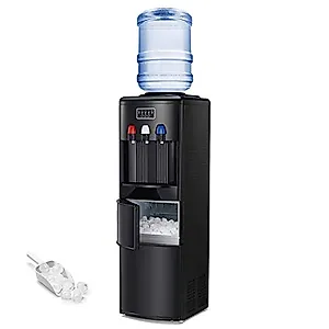 Antarctic Star 2-in-1 Water Cooler Dispenser with Built-in Ice Maker, Hot and Cold Top Loading 3 to 5 Gallon Bottle Water Dispenser,27LBS/24H Ice Maker Machine with Child Safety Lock（Black）