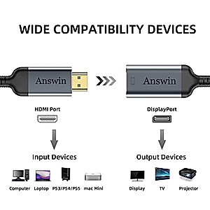 Answin HDMI to DisplayPort Adapter, 4K HDMI to DisplayPort Connector HDMI in to DP Cable Out for Xbox One/360/PS4/PS5/Mac Mini, PC to Monitor